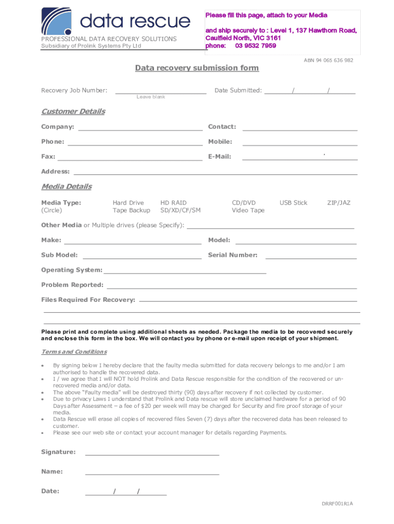 Fillable Online Data Recovery Request Form.doc Fax Email Print - pdfFiller