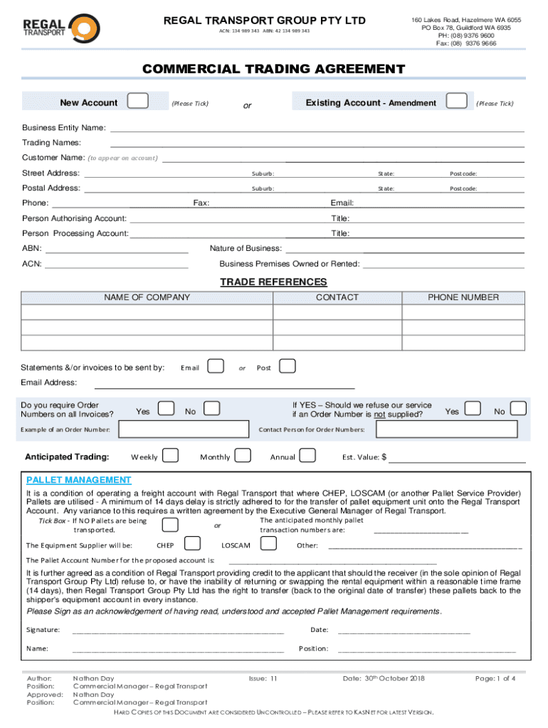 Fillable Online Commercial Trading Agreement Form - K&S Corporation Fax ...