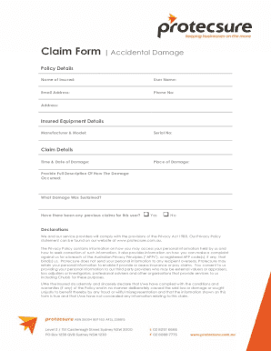 Fillable Online Claim Form Accidental Damage - Order Portal Fax Email ...