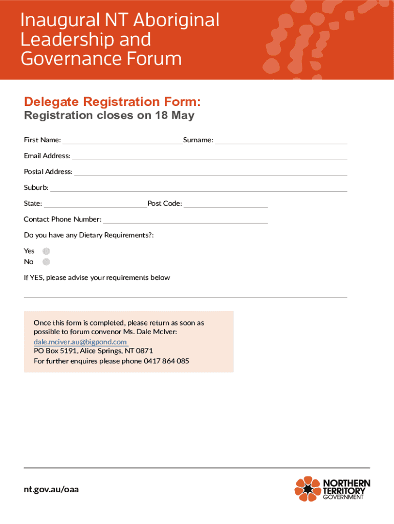 Fillable Online dcm nt gov Inaugural NT Aboriginal Leadership and ...