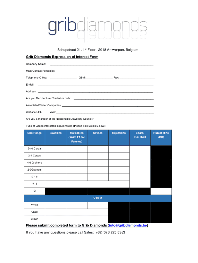 Fillable Online Grib Diamonds Expression of Interest Form Fax Email ...