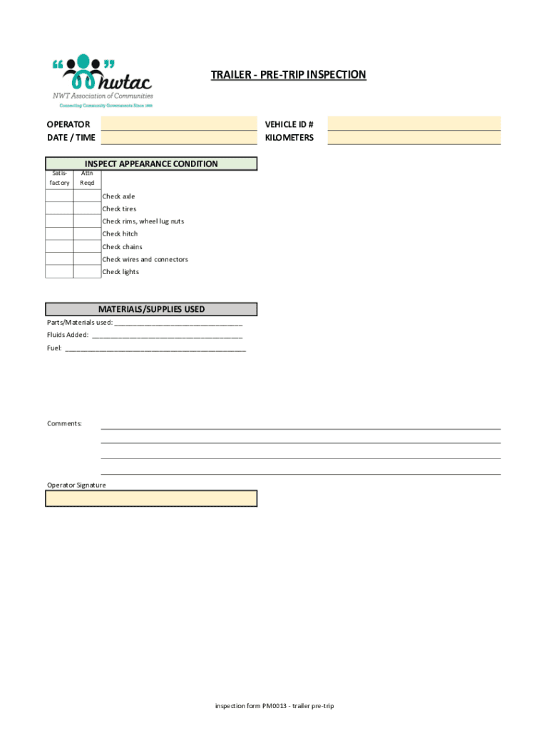 Fillable Online PDF Trailer Pre-trip Inspection Form - Asset Management ...