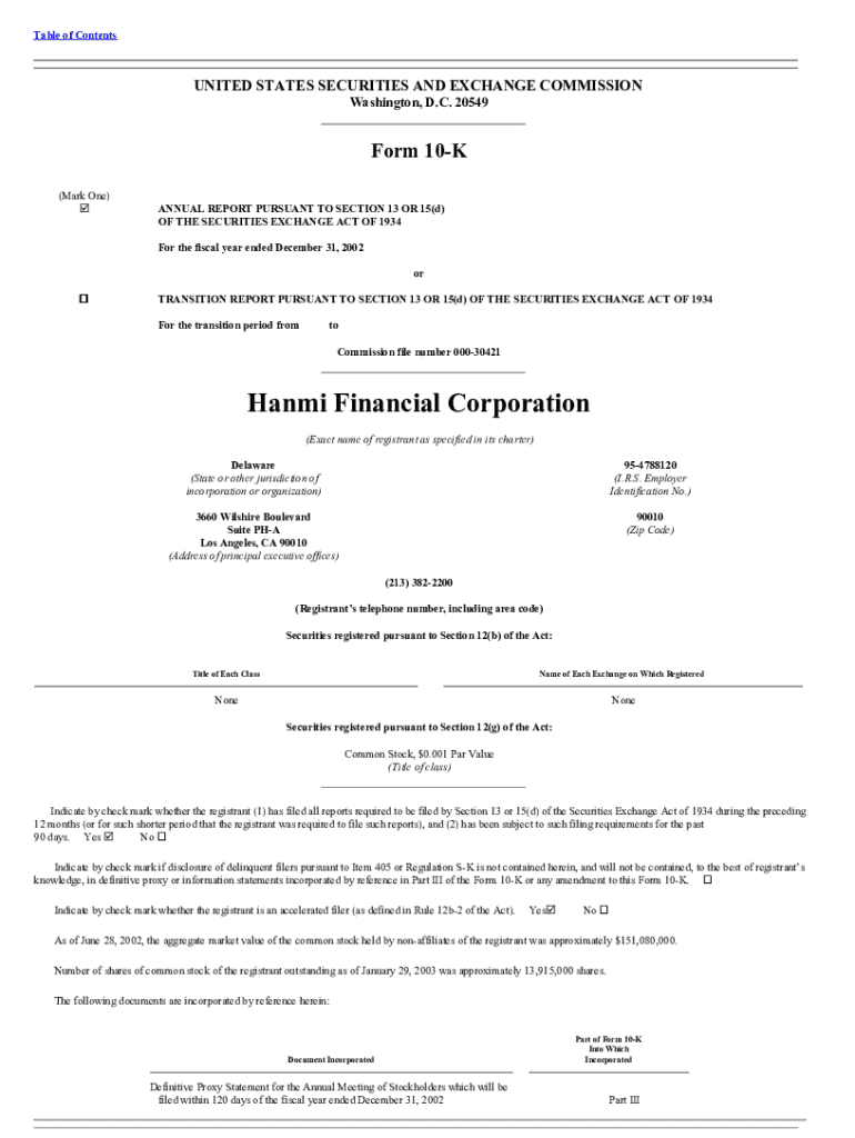 Fillable Online Hanmi Financial Corporation, Form 10-K Fax Email Print ...