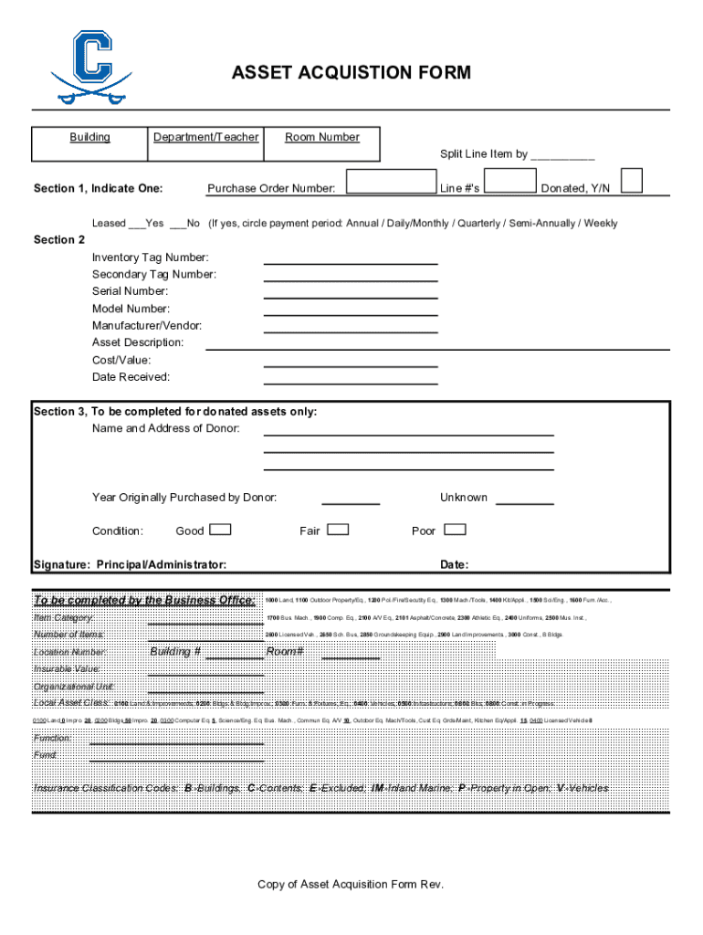 Fillable Online Copy of Asset Acquisition Form Rev..xls Fax Email Print ...