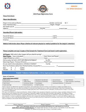 Fillable Online 2019 Player Registration Form Fax Email Print - pdfFiller