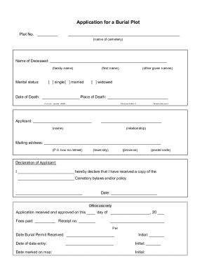 Fillable Online Application for a Burial Plot Fax Email Print - pdfFiller