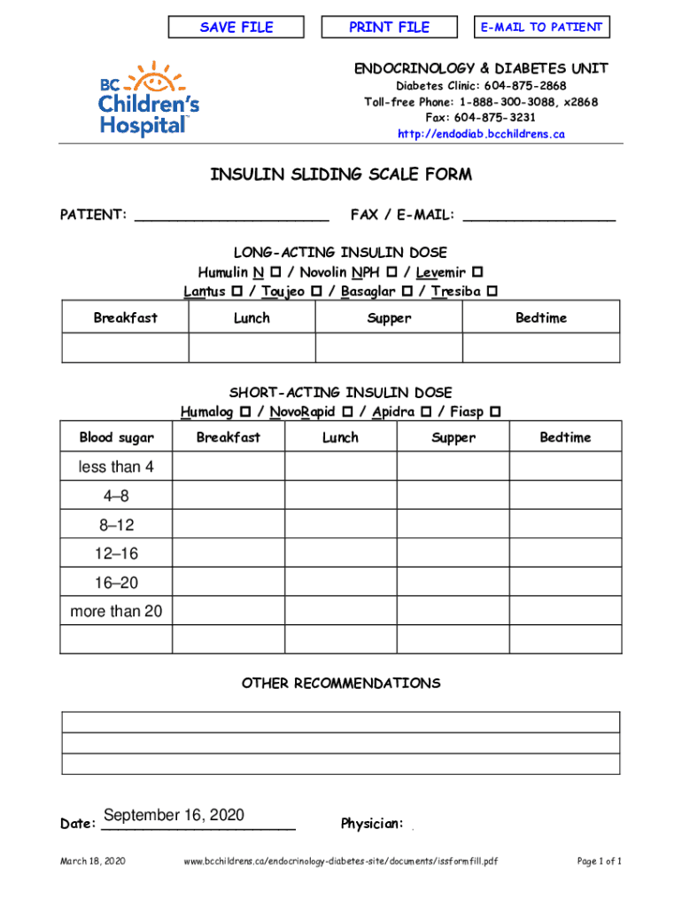 Fillable Online Blood Glucose Record for Intensive Management - Phoenix ...