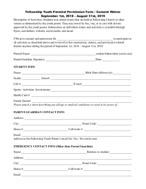 Youth Permission And Waiver Templates | pdfFiller