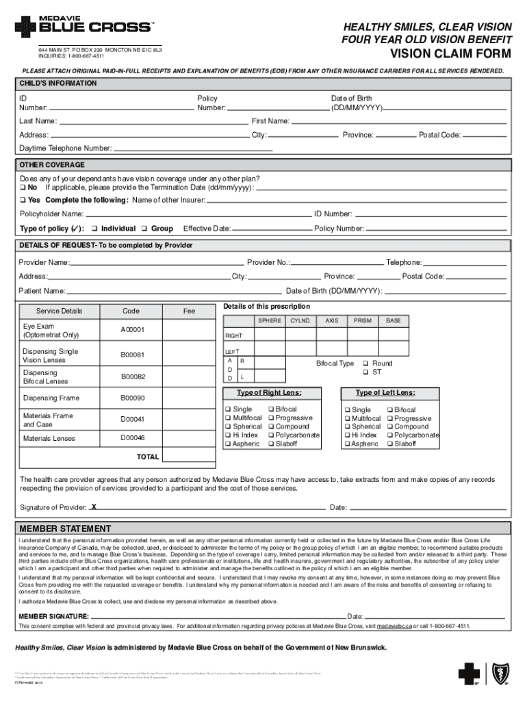 Fillable Online www2 gnb VISION CLAIM FORM - Immigration and Settlement ...