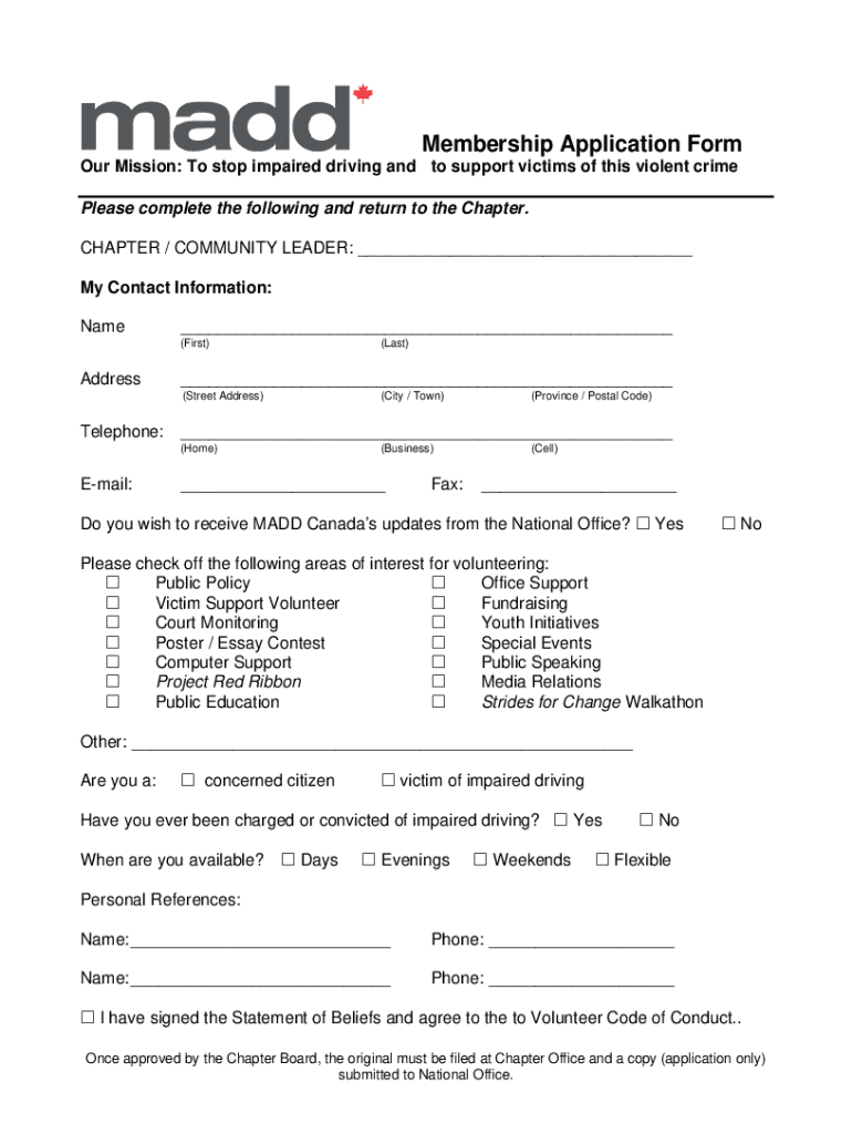 Fillable Online Fillable Online Membership Application Form - MADD ...