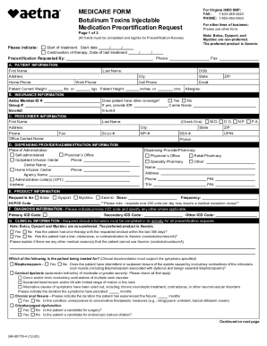 Fillable Online Aetna Rx - VIRGINIA Medicare Form - Botulinum Toxins ...