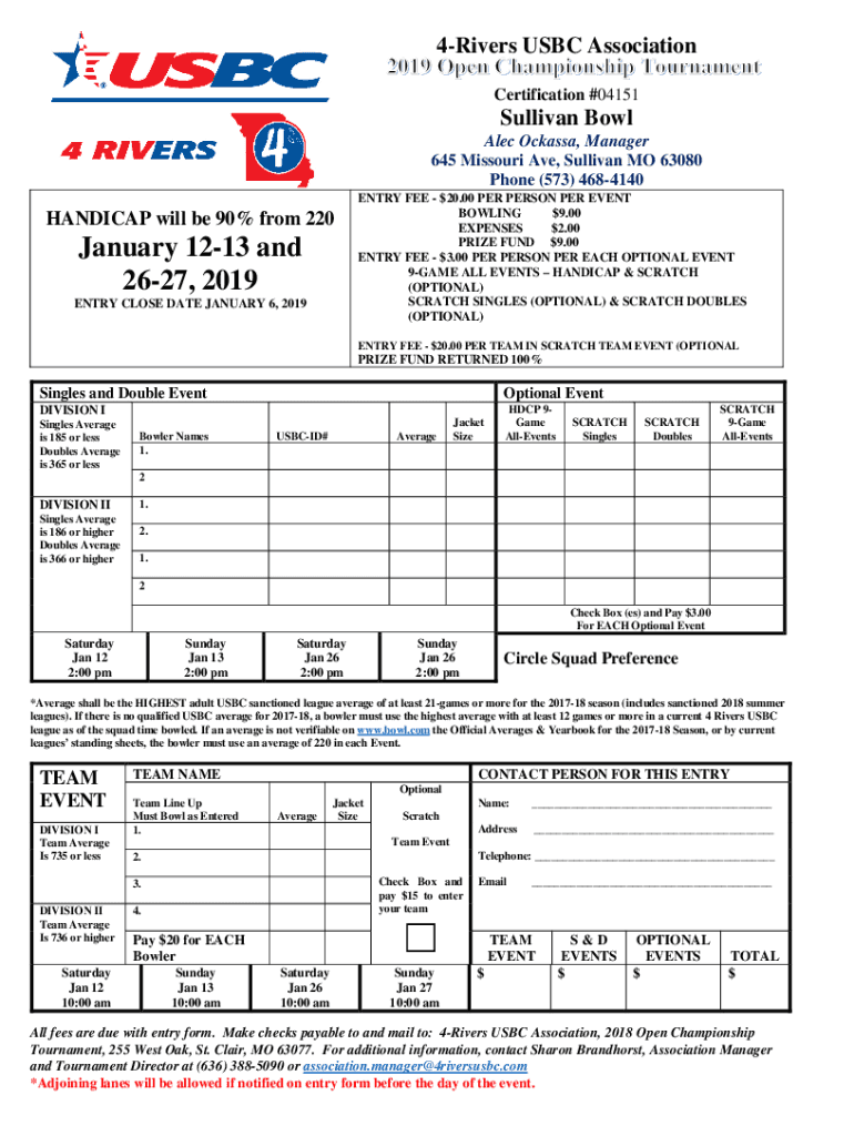 Fillable Online Four Rivers USBC Hall of Fame Fax Email Print - pdfFiller