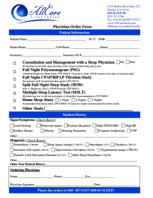 Fillable Online Physician sleep order form041714re2 Fax Email Print ...
