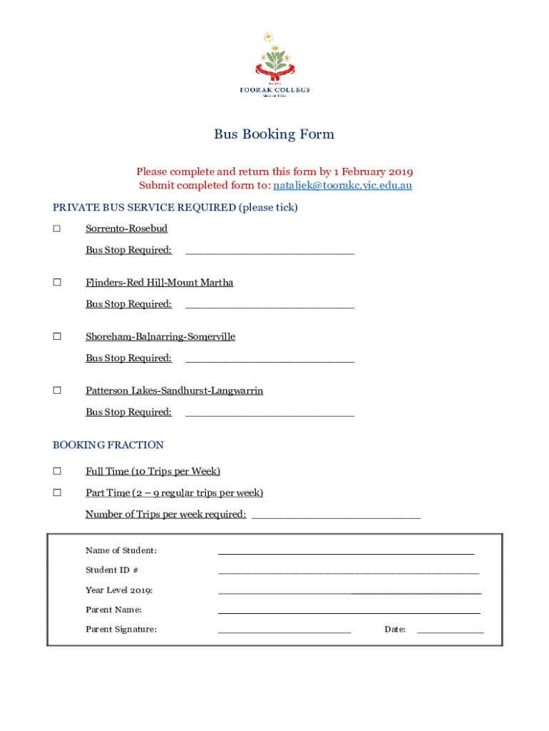 Fillable Online Please complete and return this form by 1 February 2019 ...