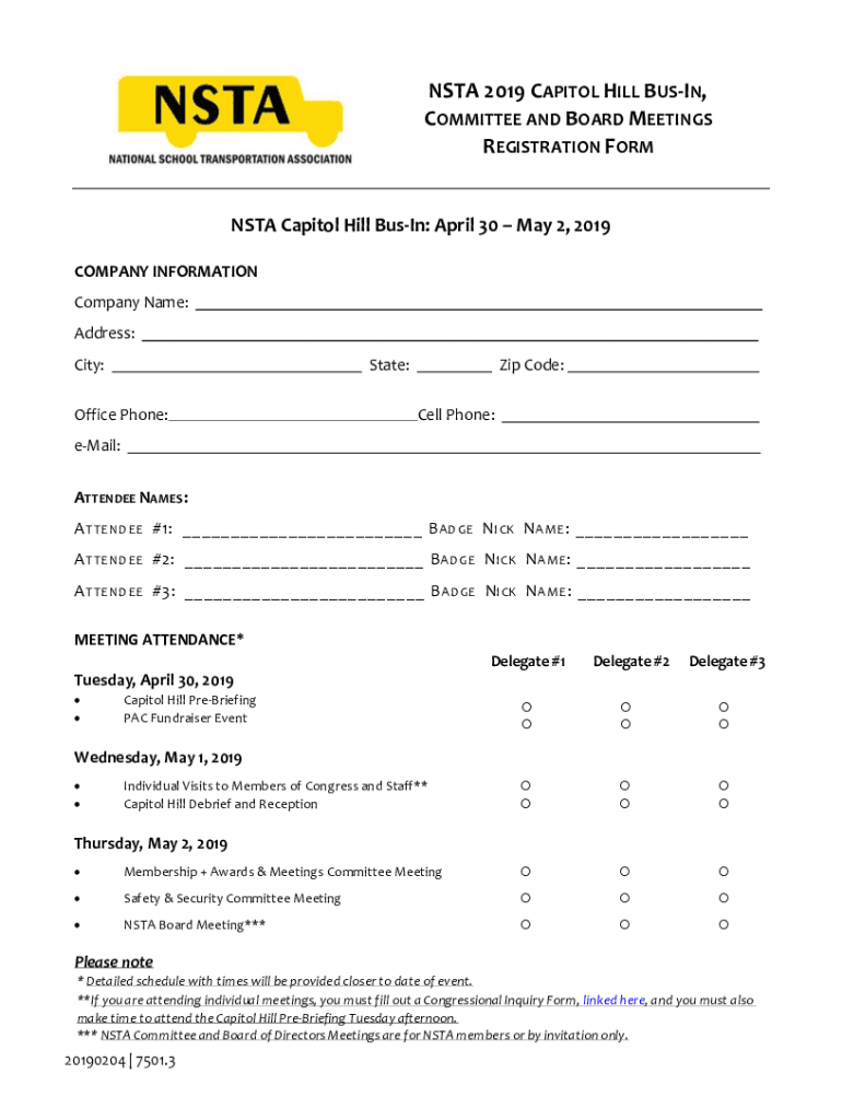 Fillable Online 2018 NSTA Bus-In Registration Form Fax Email Print - pdfFiller