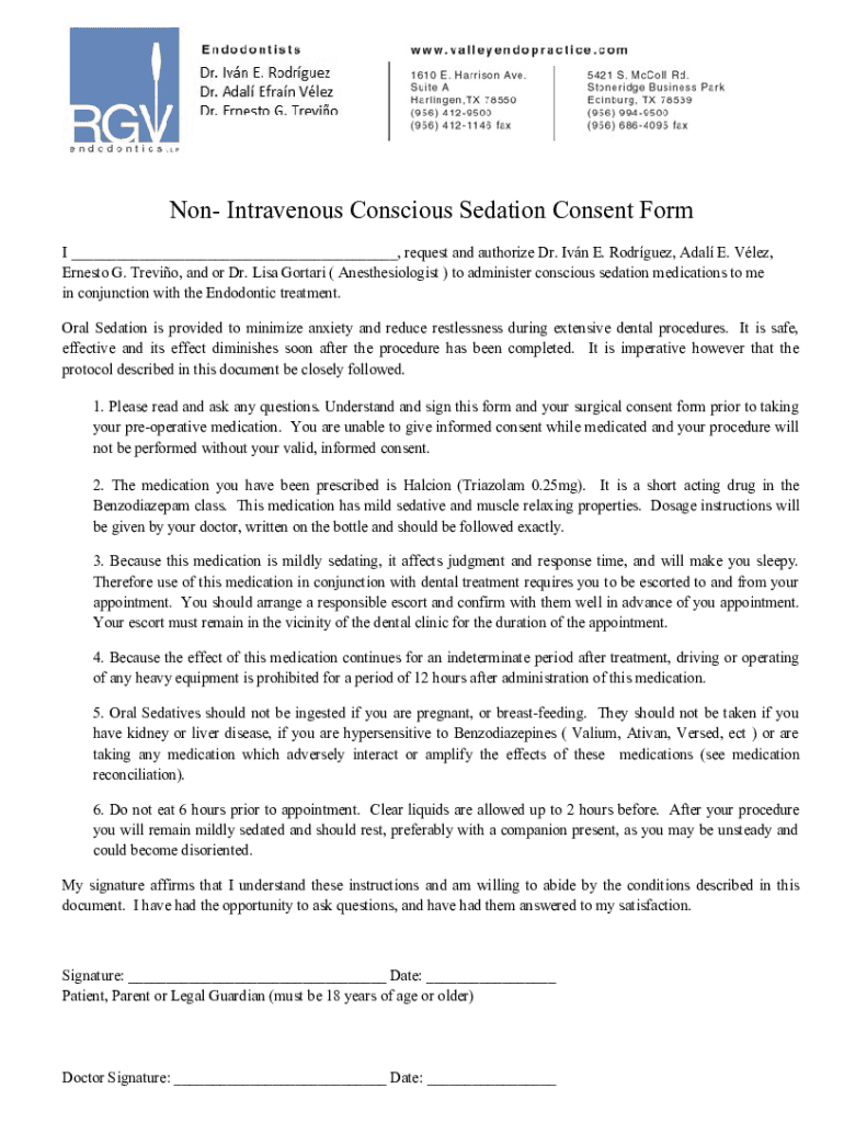 Fillable Online Non- Intravenous Conscious Sedation Consent Form Fax ...