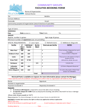 Fillable Online COMMUNITY GROUPS FACILITY BOOKING FORM Fax Email Print ...