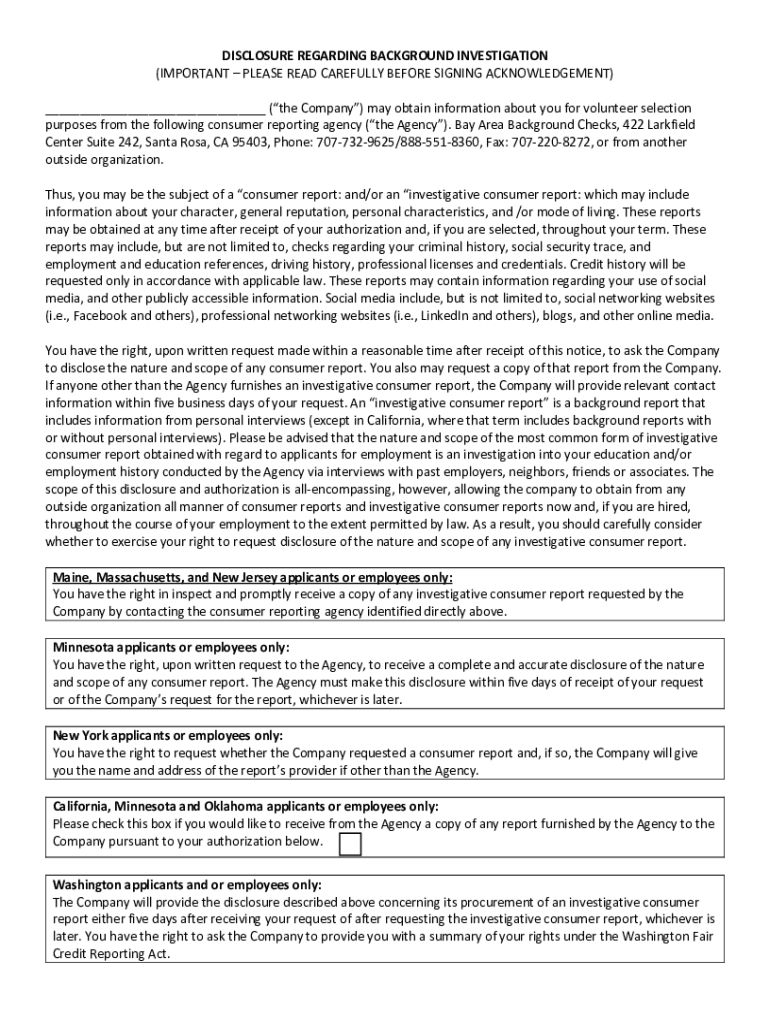 Fillable Online Background Check Disclosure Form - Twin Cities German ...