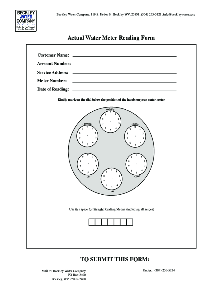 Fillable Online Water Meter Testing Application - Beckley Water Company ...
