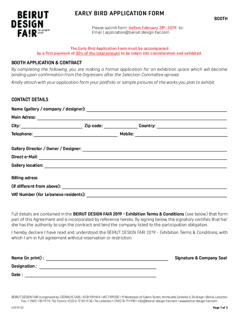 Fillable Online EARLY BIRD APPLICATION FORM Fax Email Print - pdfFiller