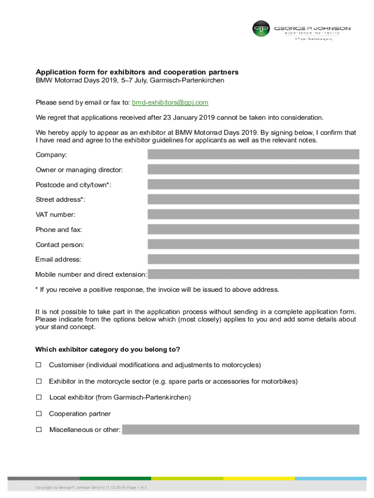 Fillable Online Application form for exhibitors and cooperation partners Fax Email Print - pdfFiller