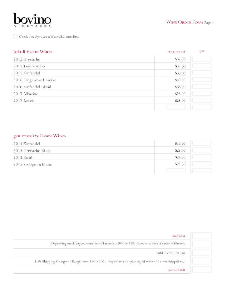 Fillable Online Wine Order Form TemplateJotForm Fax Email Print - pdfFiller
