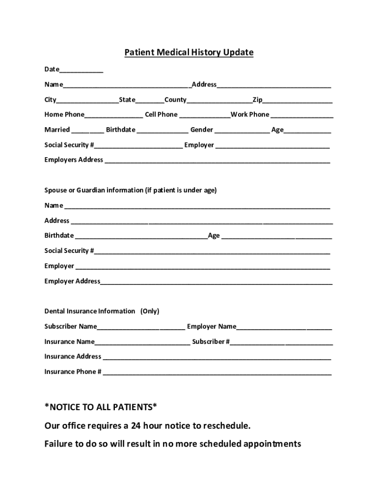 Fillable Online Patient Medical History Update - brummettfamilydental.com Fax Email Print ...