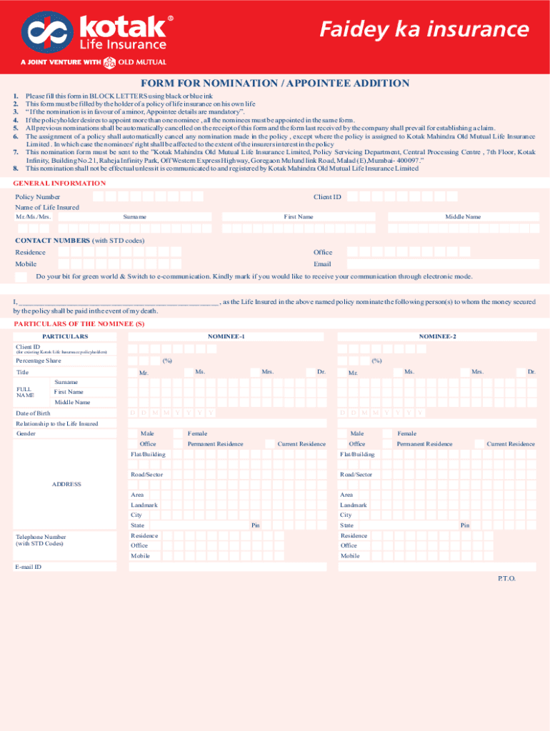Fillable Online FORM FOR NOMINATION - APPOINTEE ADDITION Mar 16.cdr ...