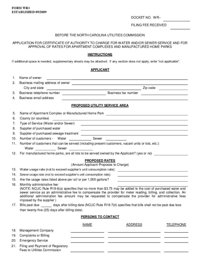 Fillable Online Fillable Online ncuc FORM WR1 ESTABLISHED 09/2009 ...