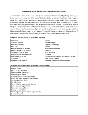 Fillable Online Concussion Information Sheet - Official Website Fax ...