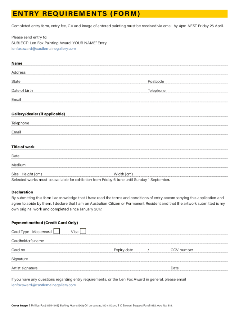 Fillable Online And now, the Len Fox Painting Award... - Castlemaine ...