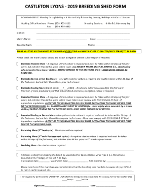 Fillable Online CASTLETON LYONS - 2019 BREEDING SHED FORM Fax Email ...