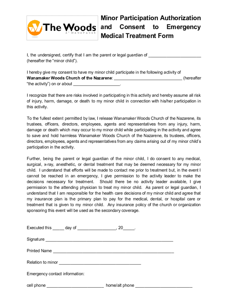 Fillable Online Fillable Online Minor Participation Authorization & Consent to ... Fax Email ...