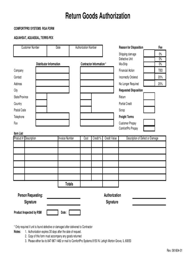 Fillable Online PDF Return Goods Authorization - Dura Products Fax ...