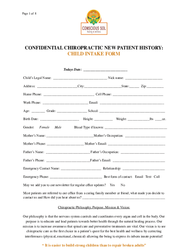 Fillable Online Chiropractic Health Hx FormCHILD Fax Email Print - pdfFiller