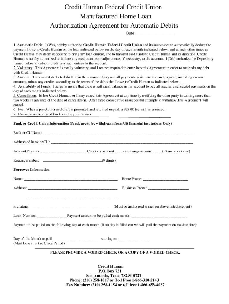 Fillable Online I (We), hereby authorize Credit Human Federal Credit ...