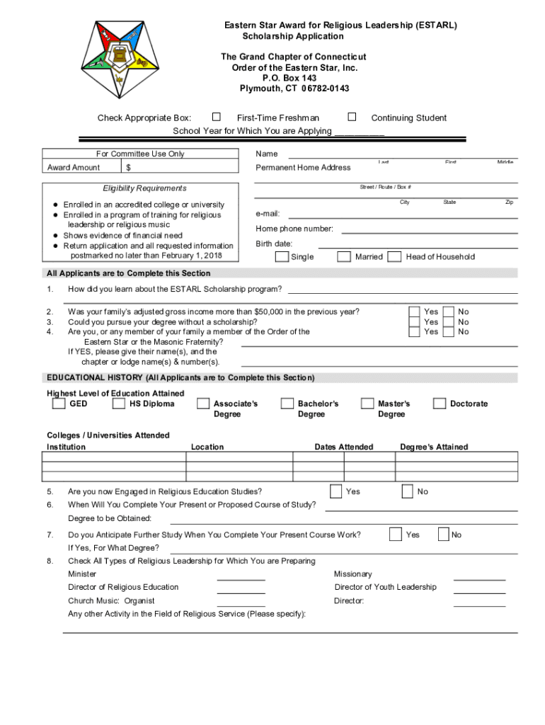 Fillable Online Fillable Online Eastern Star Award for Religious ...