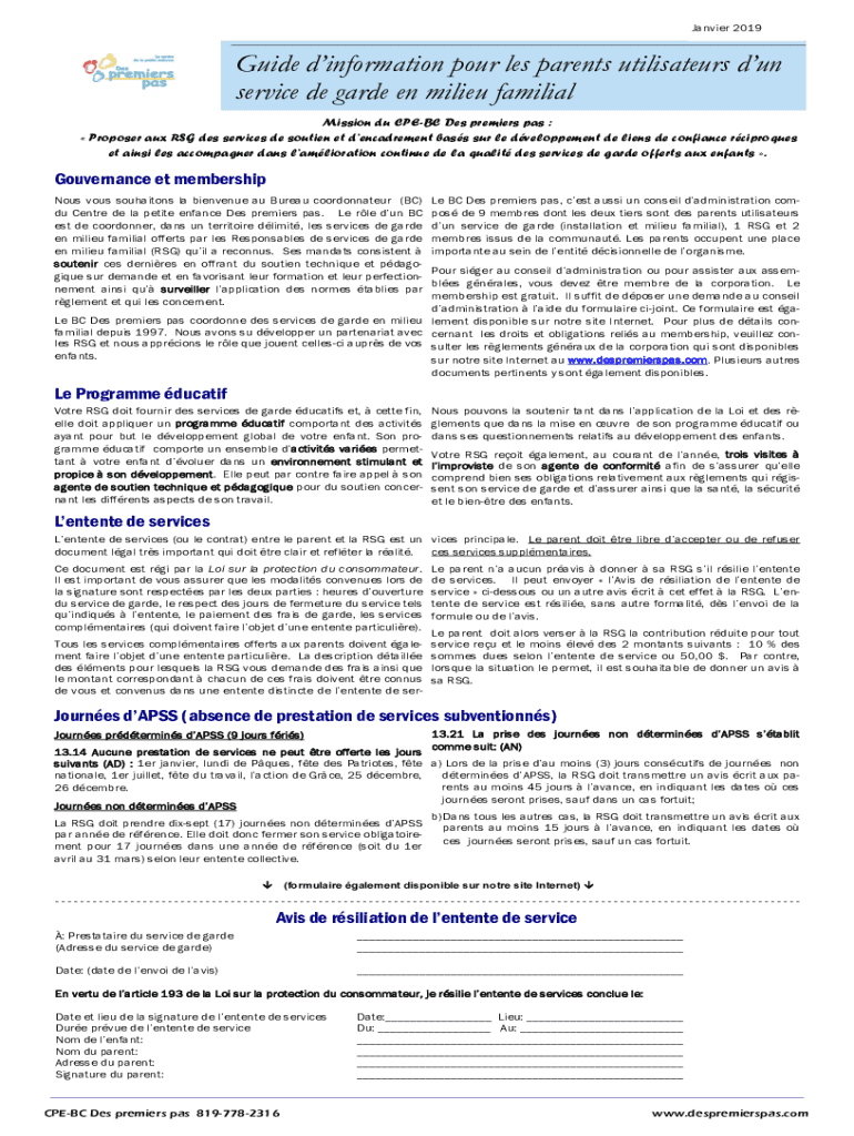 Fillable Online CPE L'ESSENTIEL - Informations sur la garde en milieu ...