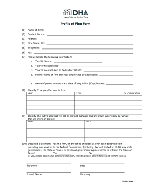 Fillable Online Profile of Firm Form - DHA Fax Email Print - pdfFiller