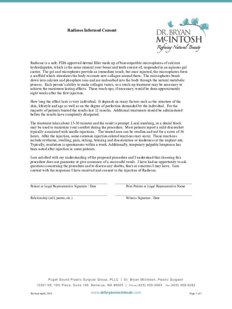 Fillable Online Radiesse Informed Consent - Facey Medical Group Fax ...