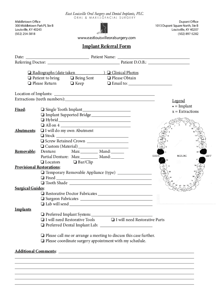 Fillable Online Implant Referral Form - East Louisville Oral Surgery ...