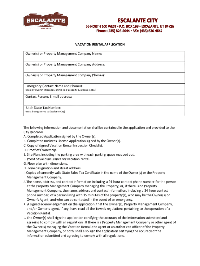 Fillable Online Vacation Rental Certificate Application Form Fax Email ...