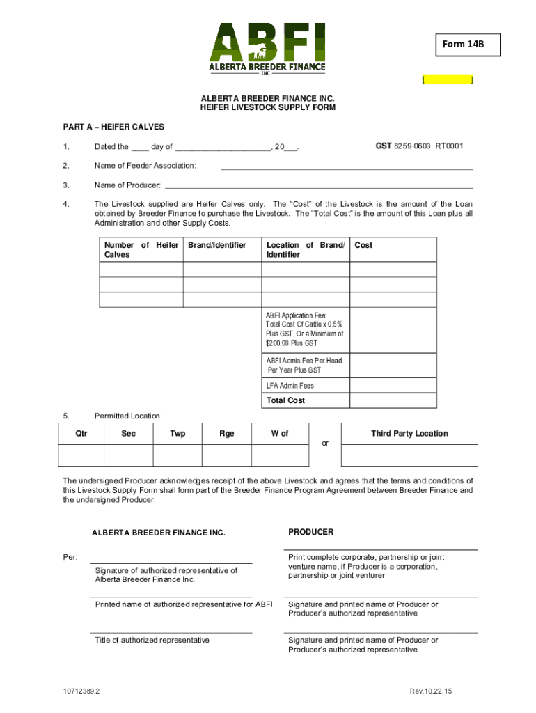 Fillable Online Form 14B - Feeder Associations of Alberta Limited (FAA ...