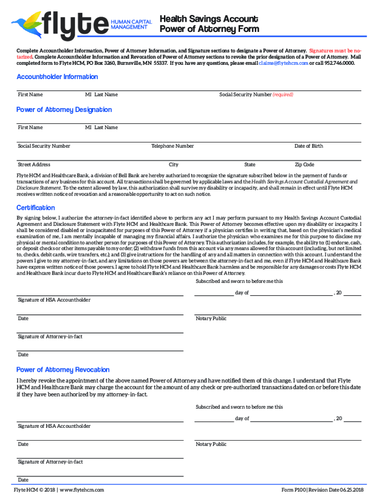 Fillable Online P100 HSA Power of Attorney Form.indd Fax Email Print ...