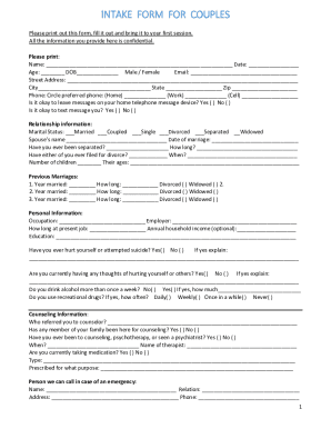 Fillable Online Adult and Couples Intake Form - For couples - each ...
