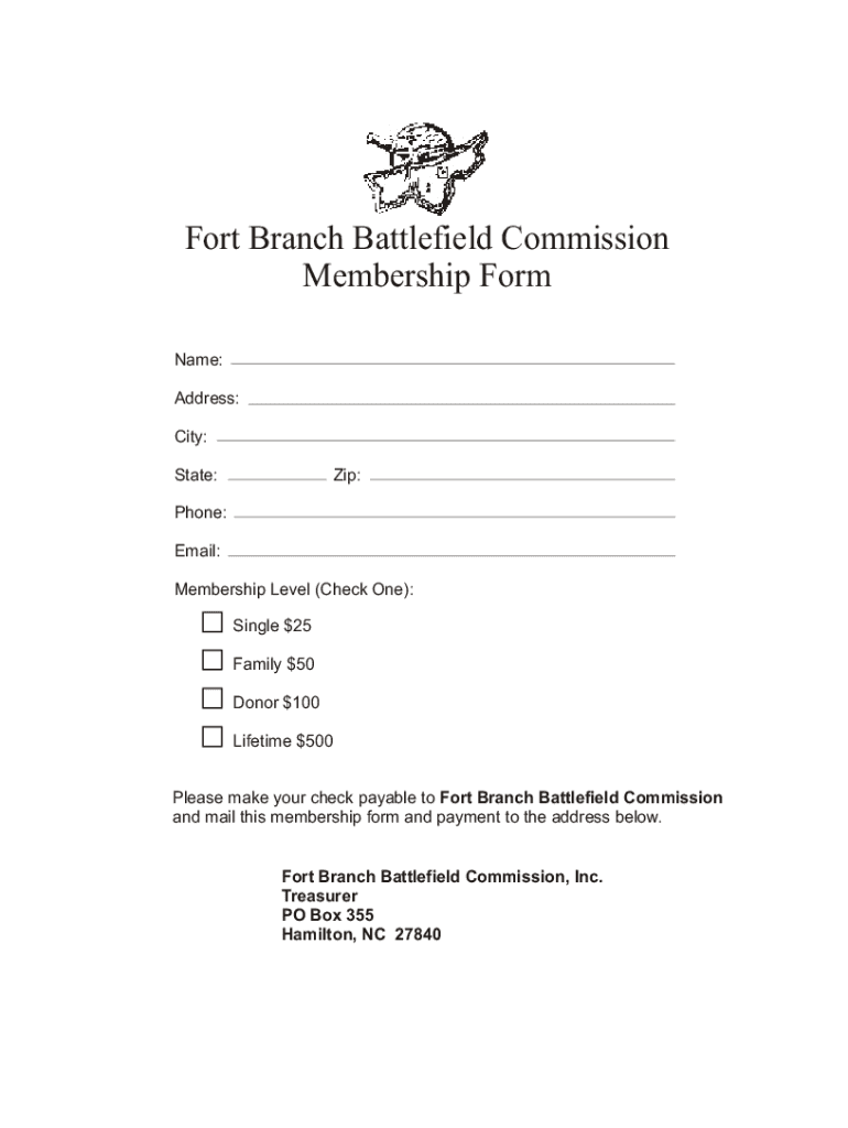 Fillable Online Fort Branch Battlefield Commission Membership Form Fax ...