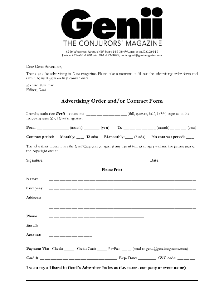 Fillable Online Advertising-Order-Form Fax Email Print - pdfFiller