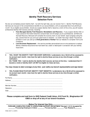 Fillable Online Identity Theft Recovery Services Selection Form - GHS ...