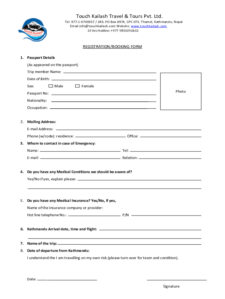 Fillable Online REGISTRATION/BOOKING FORM Fax Email Print - pdfFiller