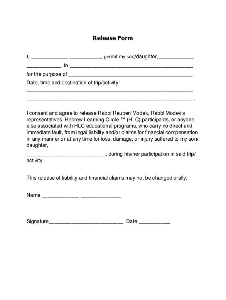Fillable Online Field Trip Consent, Waiver, and Release Form Fax Email ...
